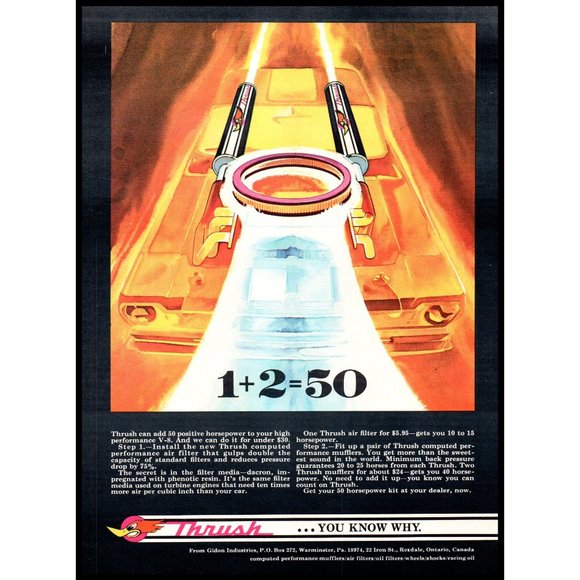 Thrush | Art | 969 Thrush Air Filter Car Parts Vintage Print Ad Flames ...
